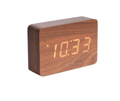 Alarm clock Square dark wood veneer, white LED